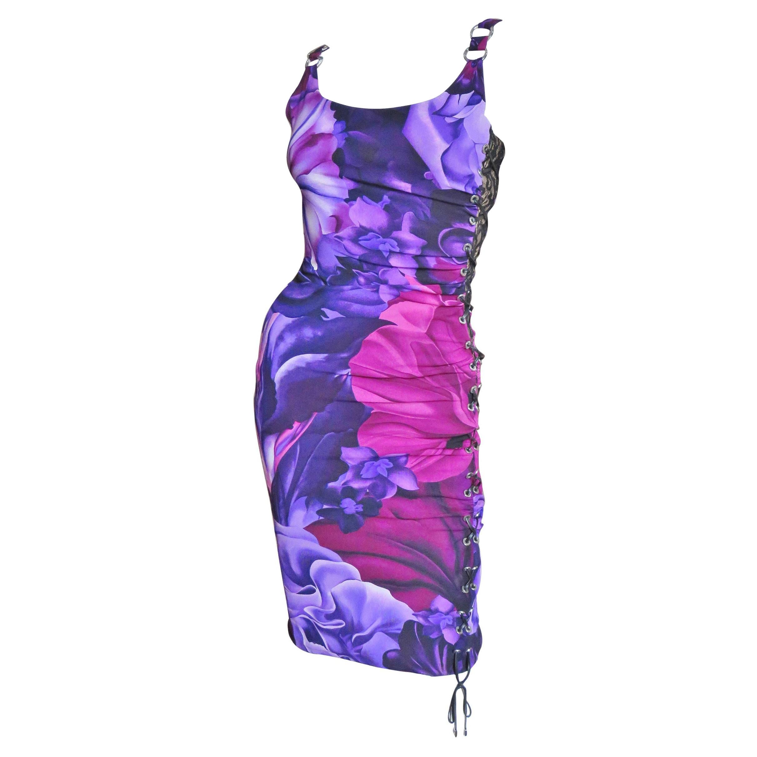 VINTAGE VERSACE CRYSTAL EMBELLISHED AMETHYST SILK DRESS with CHAIN MAIL ...