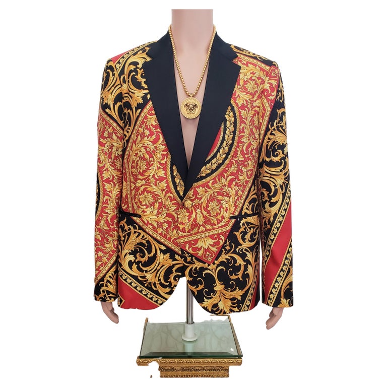 New VERSACE SILK BAROQUE SATIN-LAPEL BLAZER JACKET in RED Size: 54, 56 ...