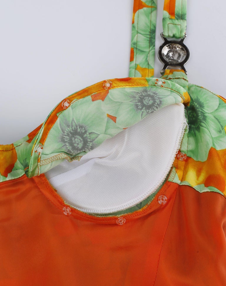 Versace Silk Floral Print Pop Art Medusa Coin Strap Bustier Bodycon ...