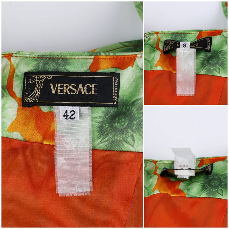 Versace Silk Floral Print Pop Art Medusa Coin Strap Bustier Bodycon ...