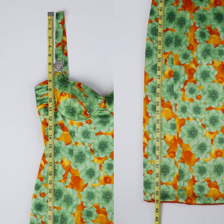 Versace Silk Floral Print Pop Art Medusa Coin Strap Bustier Bodycon ...