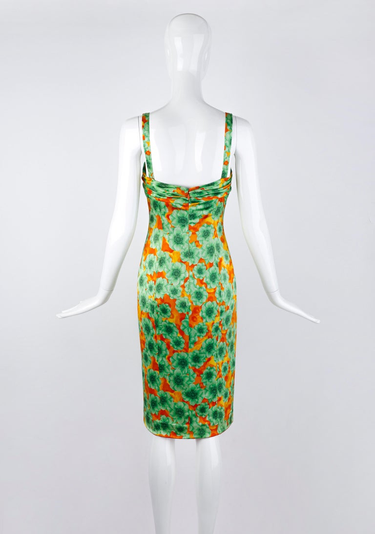 Versace Silk Floral Print Pop Art Medusa Coin Strap Bustier Bodycon ...