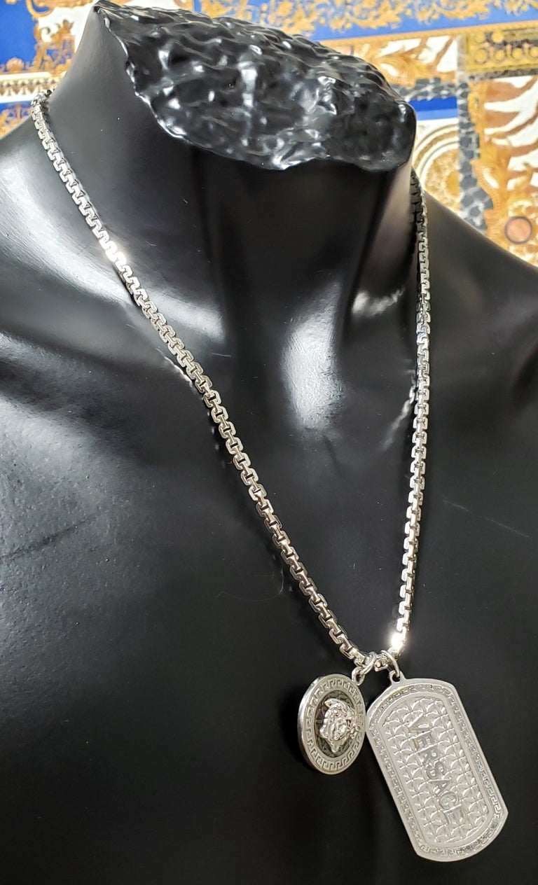 VERSACE SILVER TONE CHAIN MEDUSA DOUBLE Medallion at 1stDibs