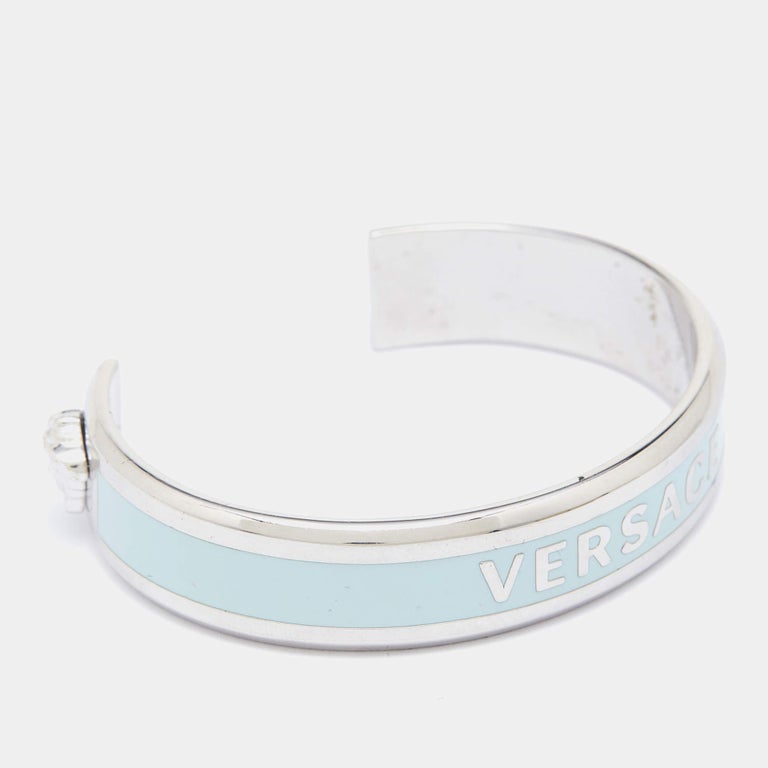 Versace Silver Tone Logo Enamel Medusa Open Cuff Bracelet For Sale at ...