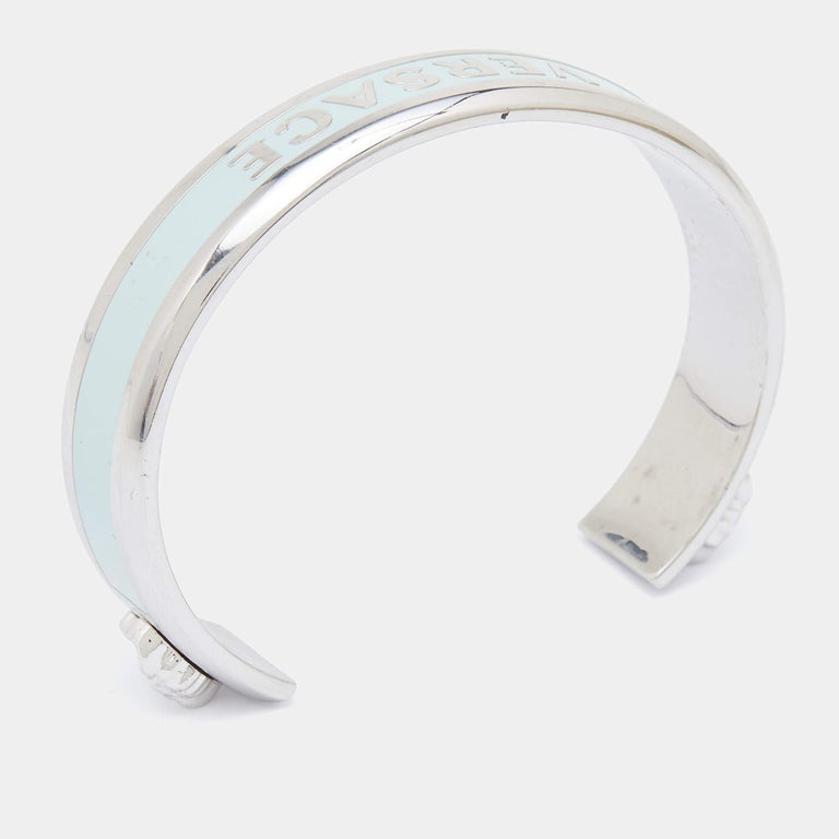 Versace Silver Tone Logo Enamel Medusa Open Cuff Bracelet For Sale at ...