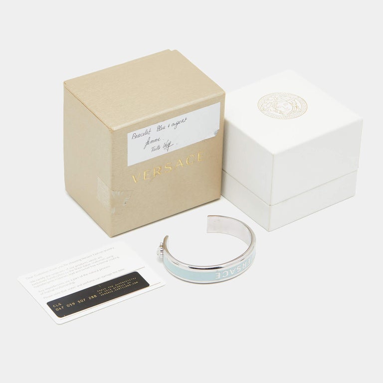 Versace Silver Tone Logo Enamel Medusa Open Cuff Bracelet For Sale at ...