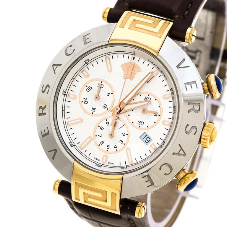 Versace Silver Two-Tone Stainless Steel Reve VA8 Men's Wristwatch 46 mm ...