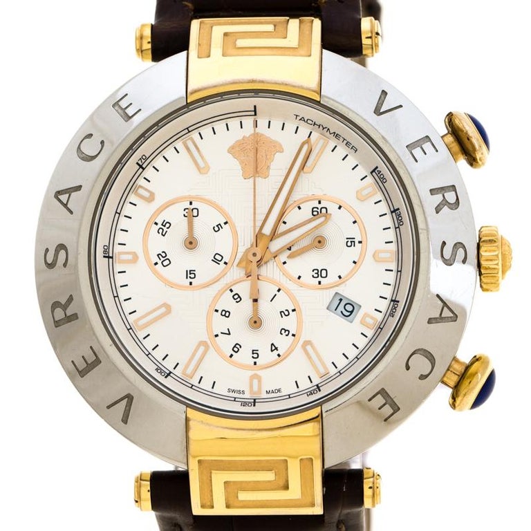 Versace Silver Two-Tone Stainless Steel Reve VA8 Men's Wristwatch 46 mm ...