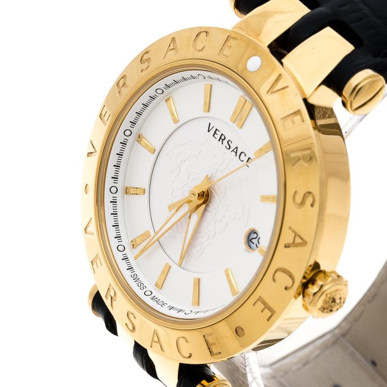 Versace Silver White Gold Plated Steel V-Race VQP Men's Wristwatch 42 ...