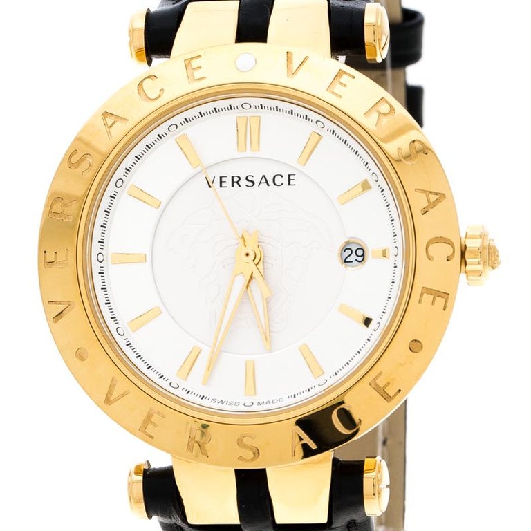 Versace Silver White Gold Plated Steel V-Race VQP Men's Wristwatch 42 ...
