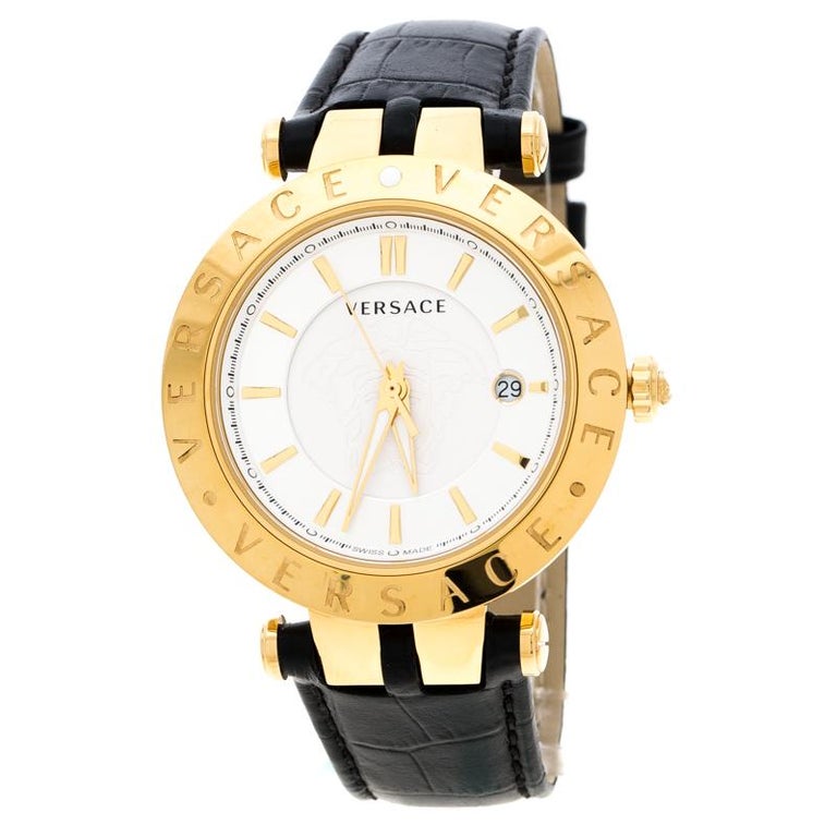 Versace Silver White Gold Plated Steel V-Race VQP Men's Wristwatch 42 ...