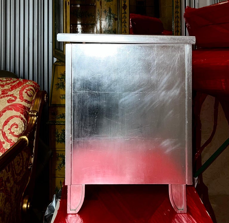Versace Silvered End Table Pair with Drawer, Medusa Handle, Gianni ...