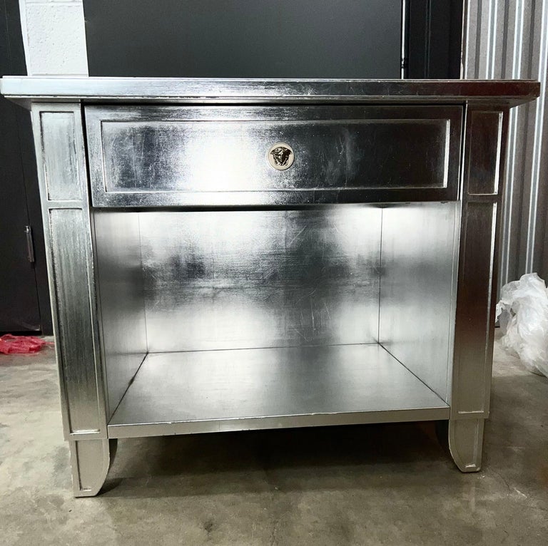 Versace Silvered End Table Pair with Drawer, Medusa Handle, Gianni ...