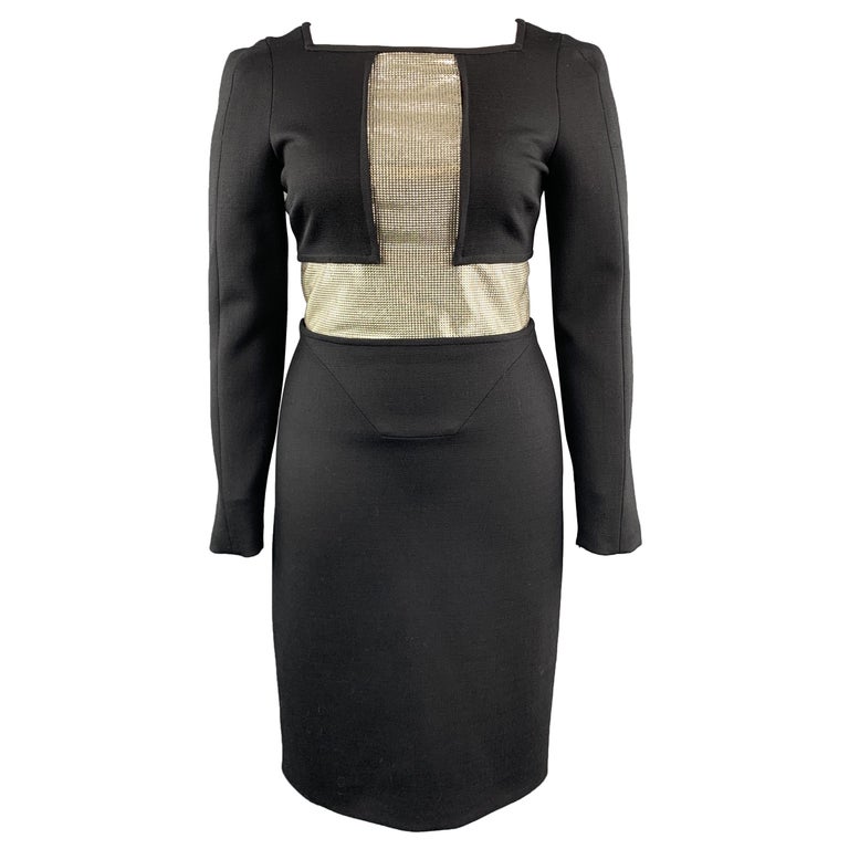 VERSACE Size 8 Black Long Sleeve Silver Chainmail Cross Cocktail Dress ...
