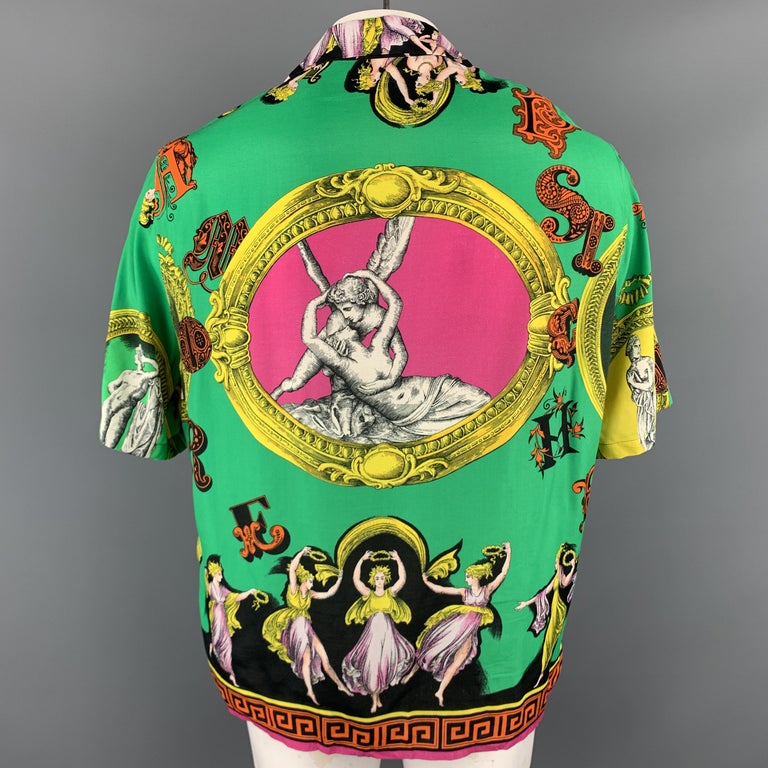 VERSACE Size L Multi-Color Print Viscose Button Up Short Sleeve Shirt ...