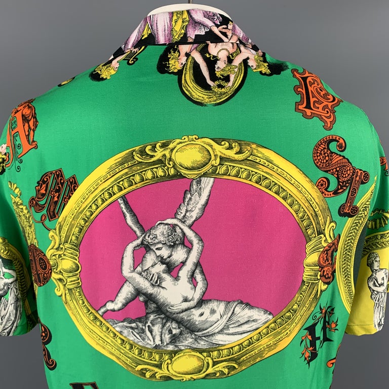 VERSACE Size L Multi-Color Print Viscose Button Up Short Sleeve Shirt ...