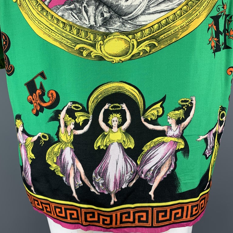 VERSACE Size L Multi-Color Print Viscose Button Up Short Sleeve Shirt ...