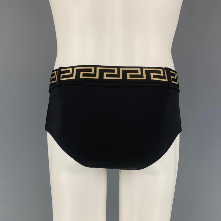 VERSACE Size M Black Gold Polyamide Belted Speedo For Sale at 1stDibs
