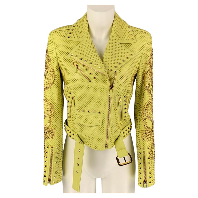 VERSACE Spring 2012 Size 2 Yellow and Gold Studded Leather Biker Jacket ...