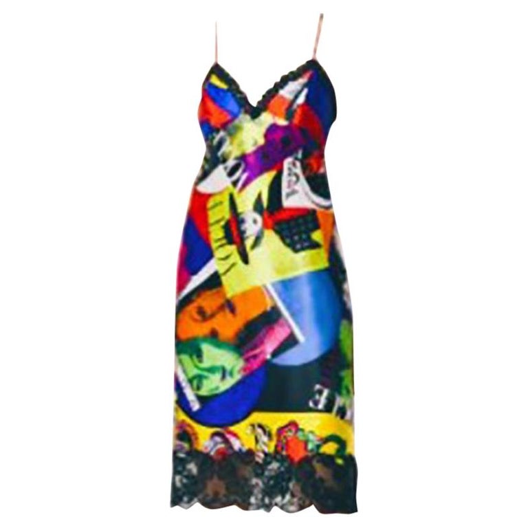 VERSACE Spring 2018 VOGUE PRINT LACE CAMISOL SILK MIDI DRESS 38 - 2 For ...