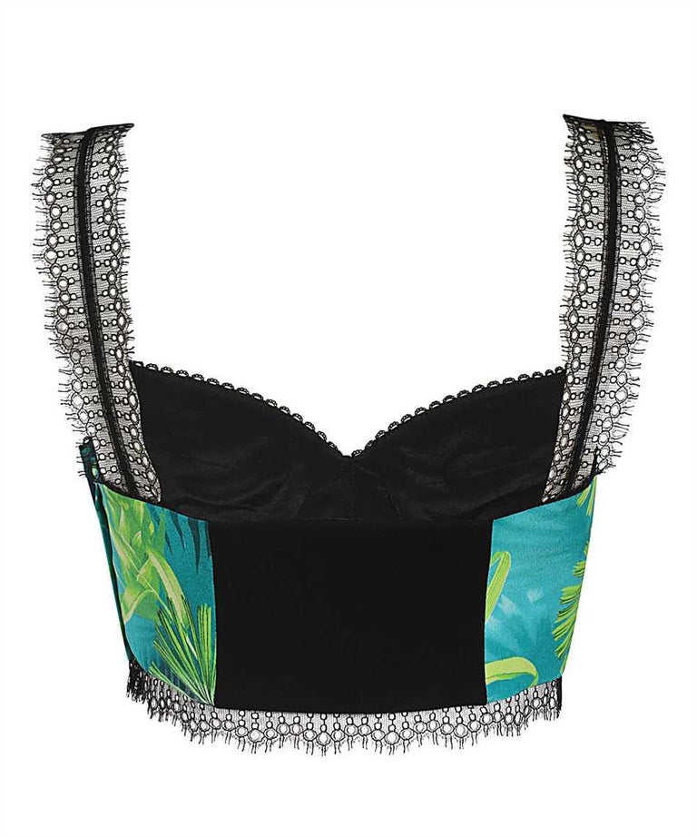 Versace Spring 2020 Green Verde Jungle Print Black Lace Bralette Top ...