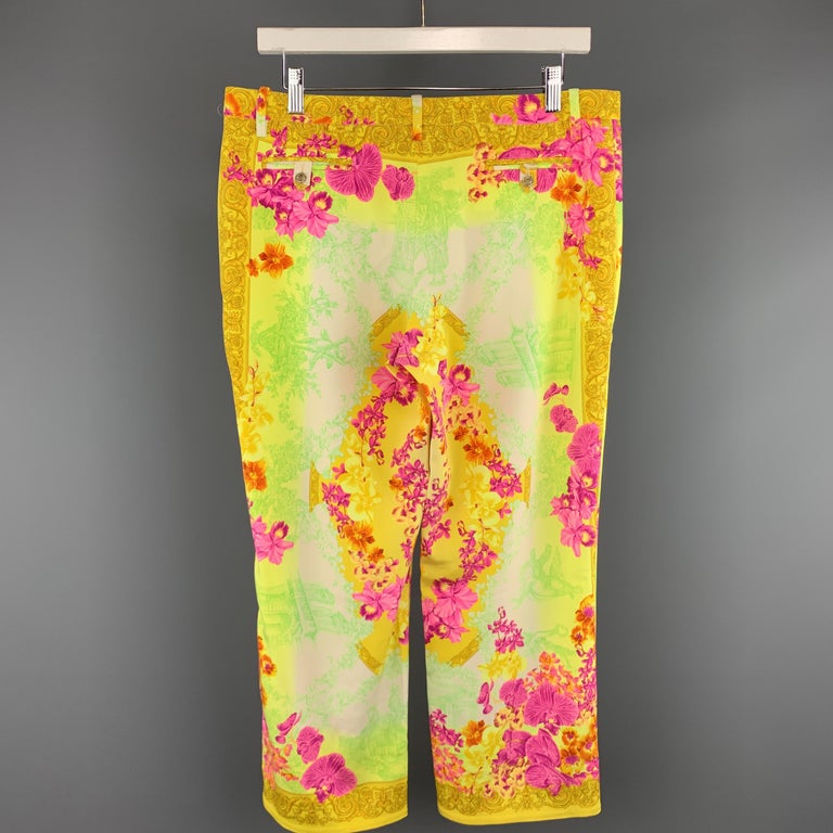 VERSACE SS 2004 Size 10 Yellow Green and Purple Toile Baroque Orchid ...