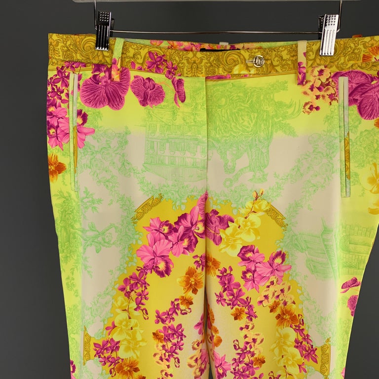 VERSACE SS 2004 Size 10 Yellow Green and Purple Toile Baroque Orchid ...