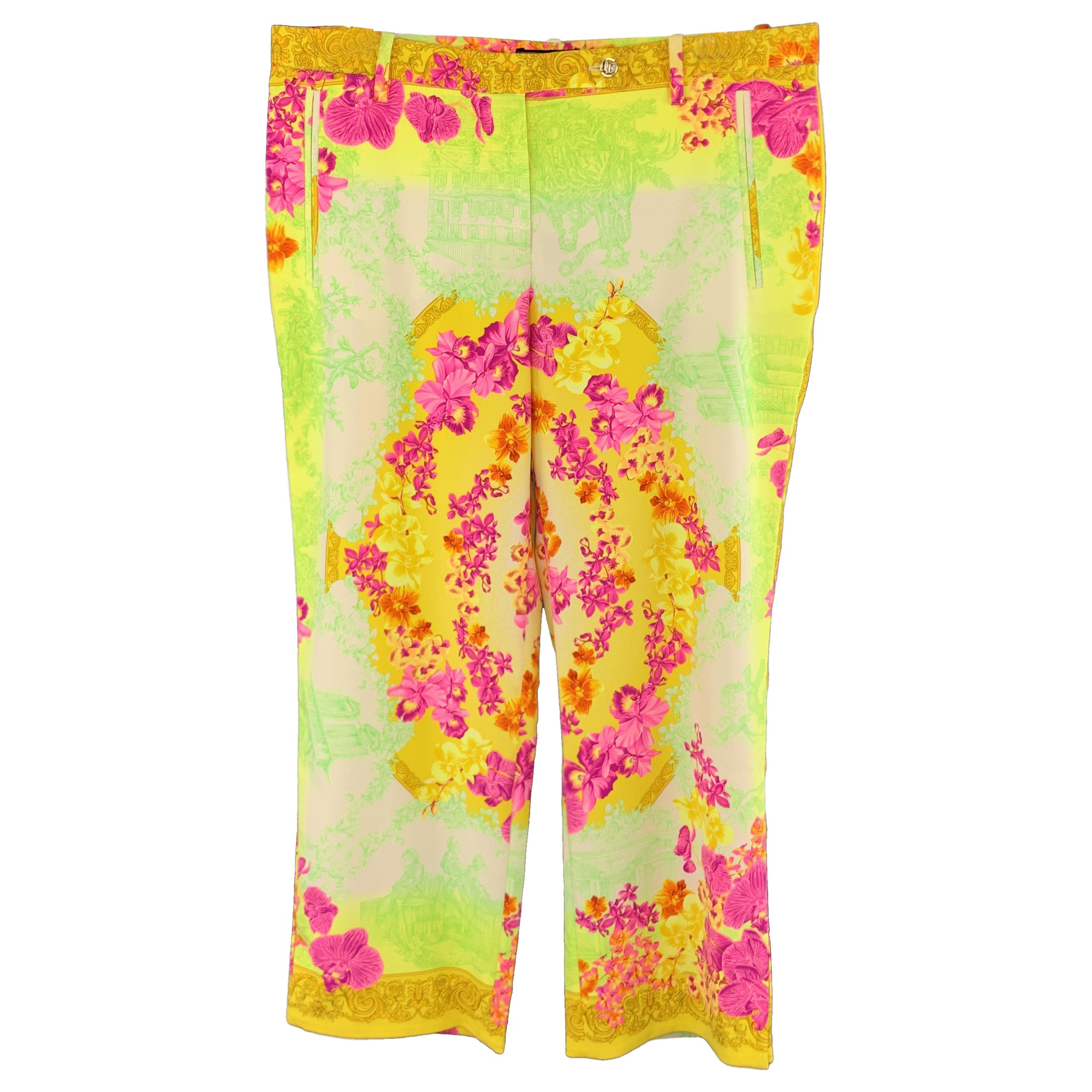 VERSACE SS 2004 Size 10 Yellow Green and Purple Toile Baroque Orchid ...