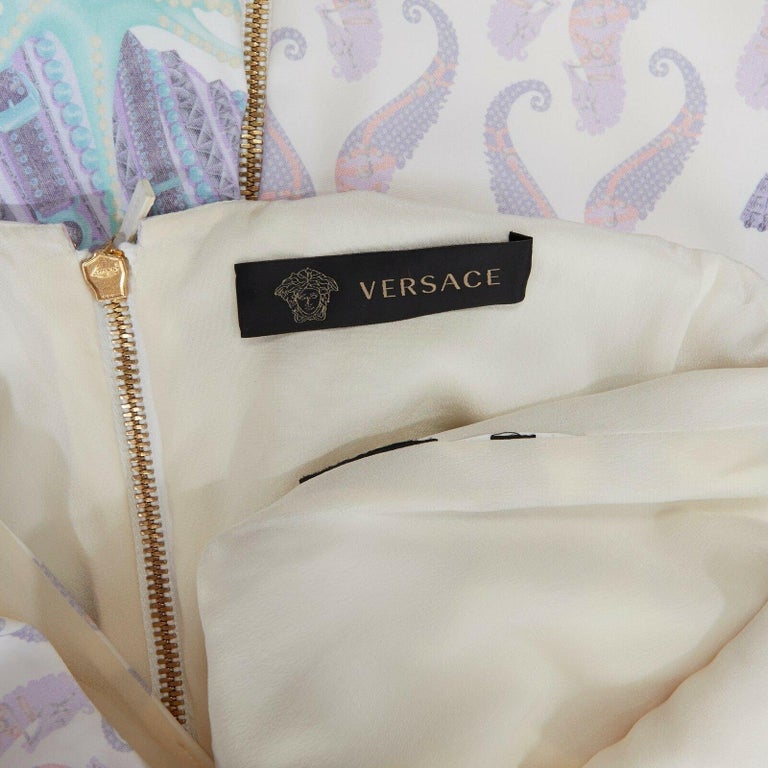 VERSACE SS12 white seashell print gold studded scoop neck sheath dress ...