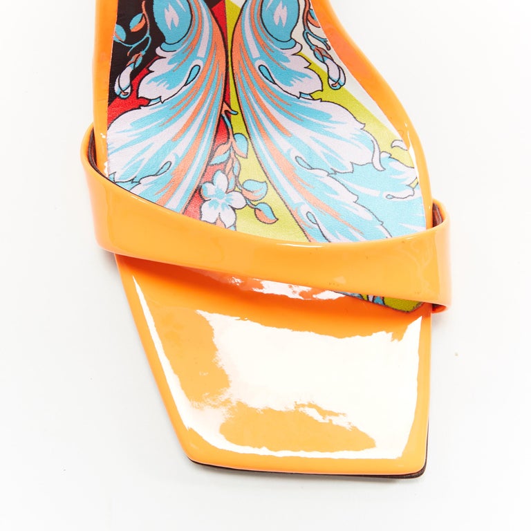VERSACE SS19 Runway neon orange open toe square chunky heel sandals ...