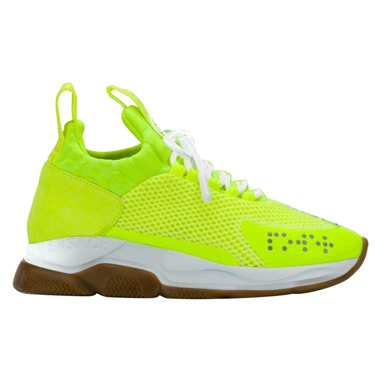 Versace SS19 Womens Neon Yellow "Cross Chainer" Sneakers Size 39.5 For Sale at 1stDibs