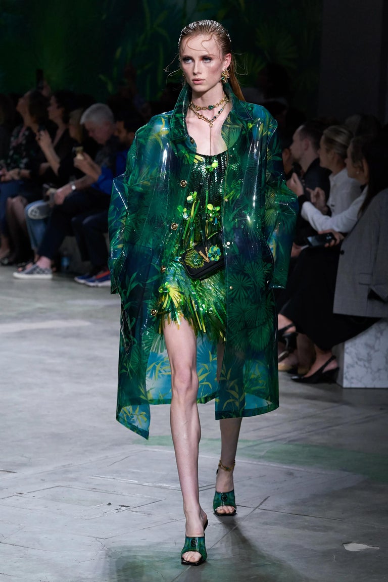 Versace SS20 Runway Virtus Green Beaded Embellished Black Leather ...