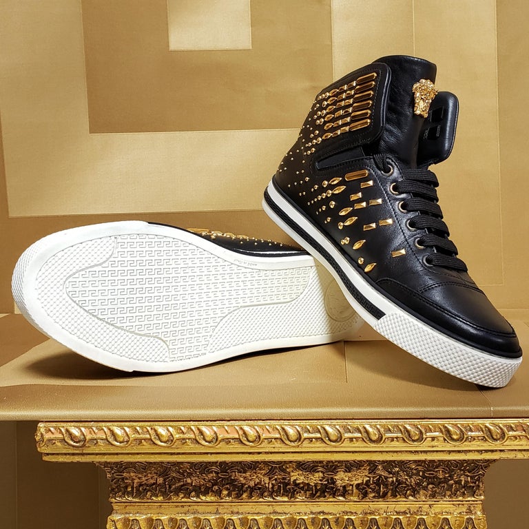 VERSACE STUDDED HIGH-TOP SNEAKERS with GOLD MEDUSA side ZIPPER at ...