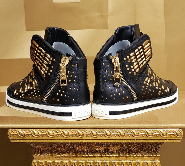 VERSACE STUDDED HIGH-TOP SNEAKERS with GOLD MEDUSA side ZIPPER at ...