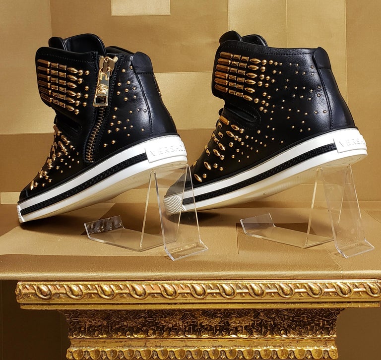 VERSACE STUDDED HIGH-TOP SNEAKERS with GOLD MEDUSA side ZIPPER at ...