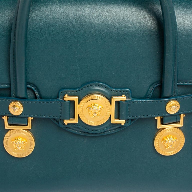 Versace Teal Green Leather Small Medusa Medallion Tote at 1stDibs
