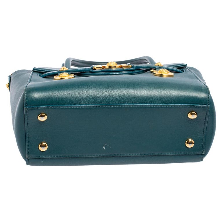 Versace Teal Green Leather Small Medusa Medallion Tote at 1stDibs