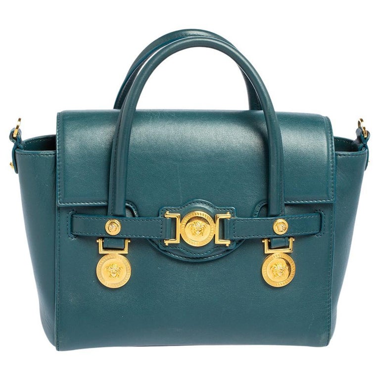 Versace Teal Green Leather Small Medusa Medallion Tote at 1stDibs