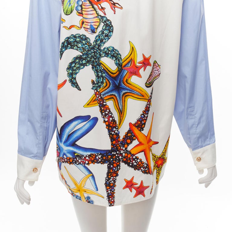 VERSACE Tresor De La Mer 2021 starfish blue white colorblock shirt IT40 ...