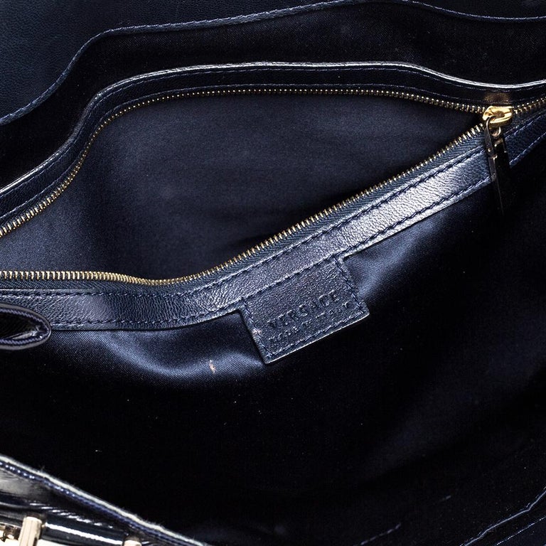 Versace Two Tone Blue Patent Vinyl and Leather Side Zip Tote at 1stDibs