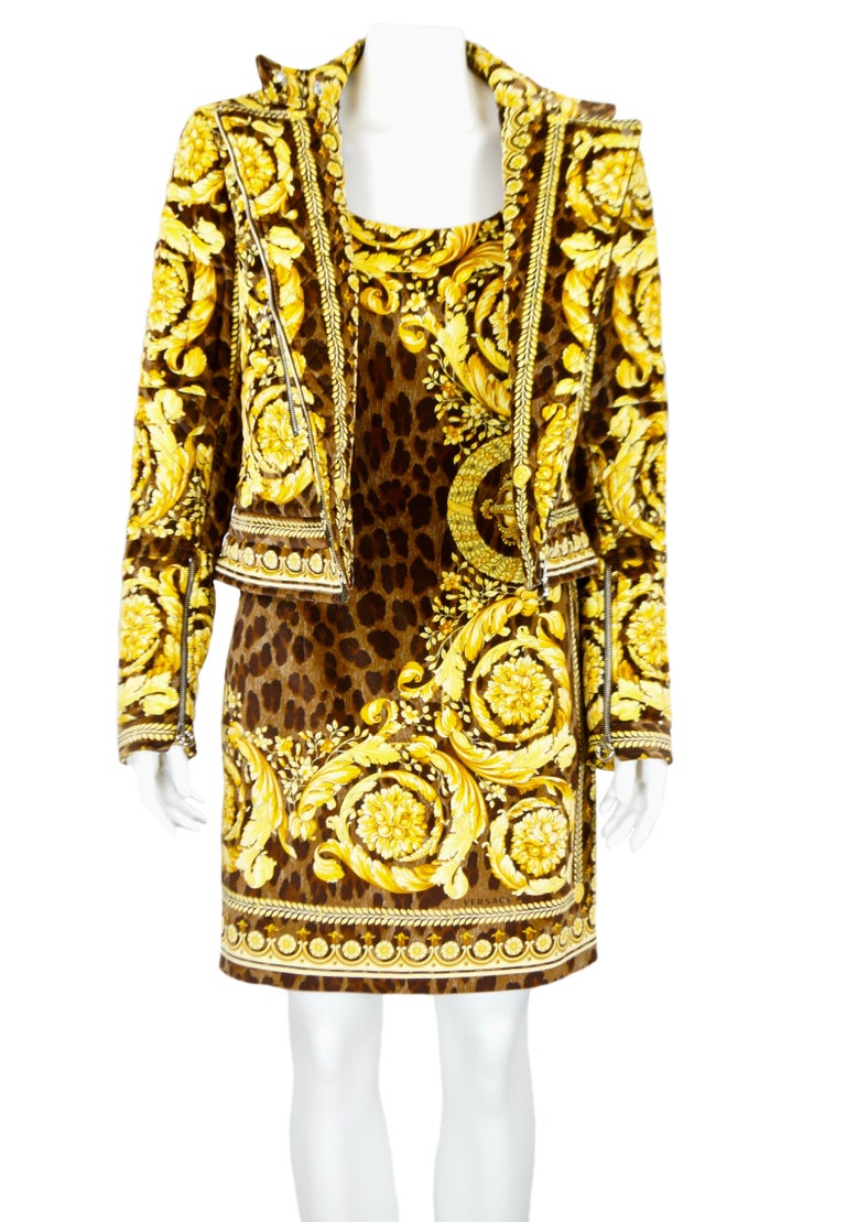 VERSACE velvet barocco dress and biker jacket pre fall 2011 For Sale at ...