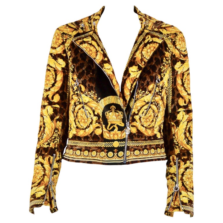 VERSACE velvet barocco dress and biker jacket pre fall 2011 For Sale at ...