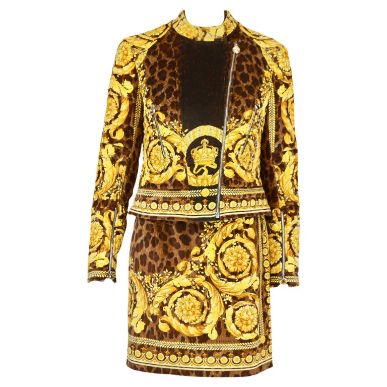 VERSACE velvet barocco dress and biker jacket pre fall 2011 For Sale at ...