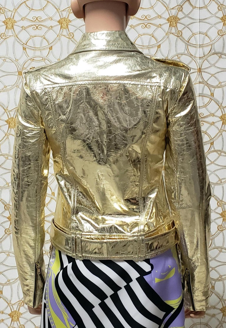 VERSACE VERSUS GOLD METALLIC LEATHER BIKER JACKET with EMBROIDERY at ...