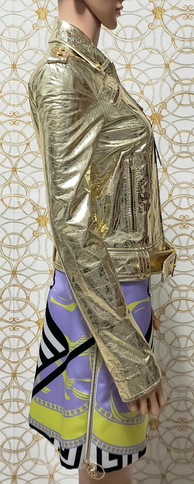 VERSACE VERSUS GOLD METALLIC LEATHER BIKER JACKET with EMBROIDERY at ...
