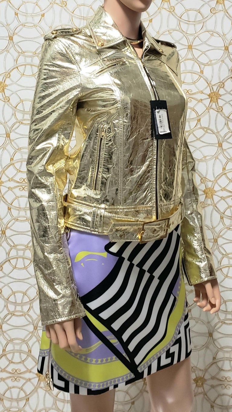 VERSACE VERSUS GOLD METALLIC LEATHER BIKER JACKET with EMBROIDERY at ...