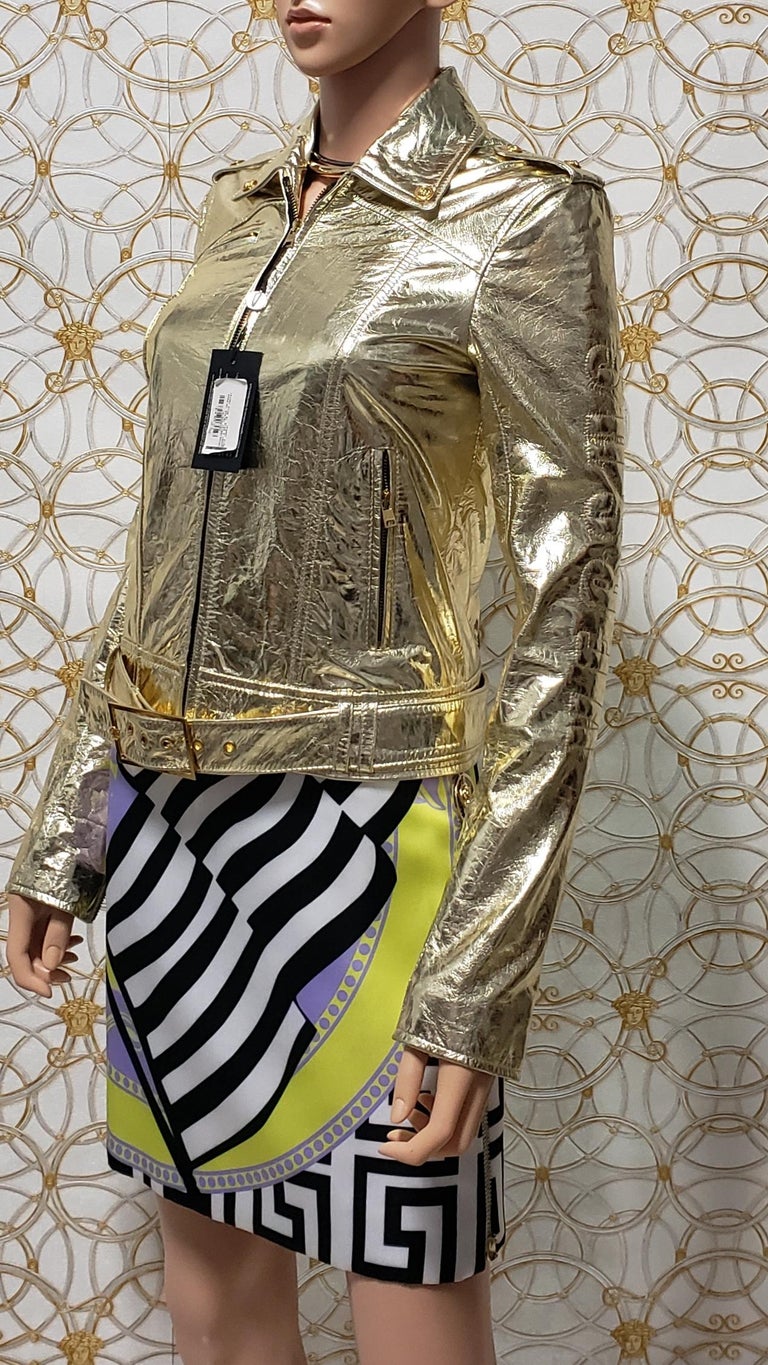 VERSACE VERSUS GOLD METALLIC LEATHER BIKER JACKET with EMBROIDERY at ...