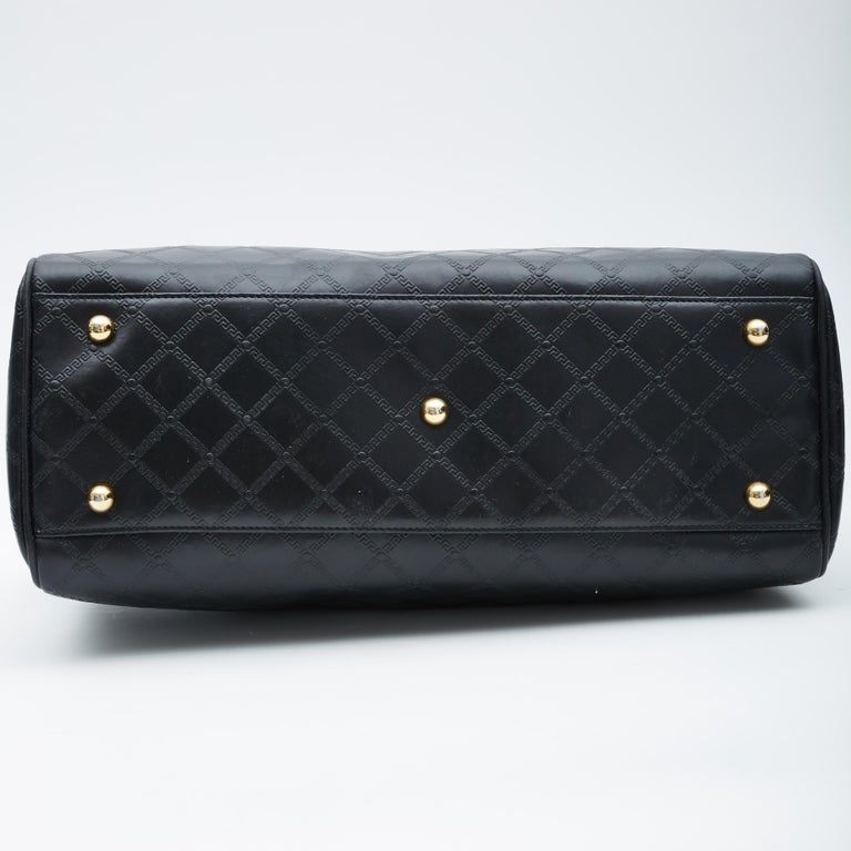 Versace Vintage Black Leather Motif Embossed Briefcase Weekend Bag For ...