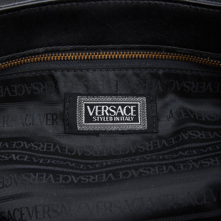 Versace Vintage Black Leather Motif Embossed Briefcase Weekend Bag For ...