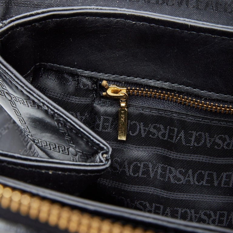 Versace Vintage Black Leather Motif Embossed Briefcase Weekend Bag For ...